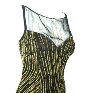 New Leaf | Dresses | Vintage Black Evening Gown Slip Dress S Sheer Gold ...